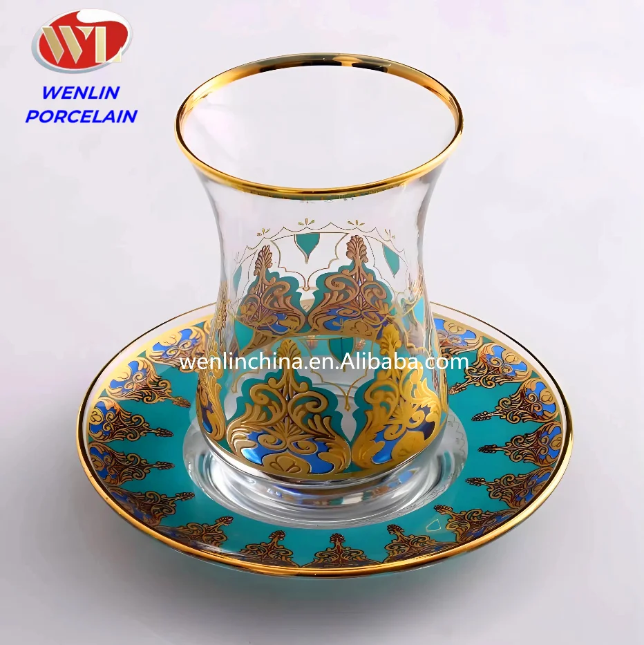 Arabic Luxury Glass Coffee Tea Set Mugs Porcelain Cawa Cup Turkish Gift ...