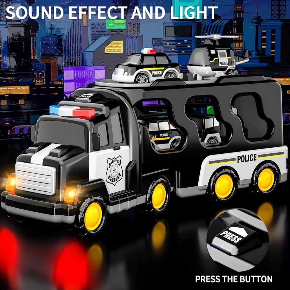 Kids Police Toy Set - 5-in-1 Friction Power Emergency Vehicles