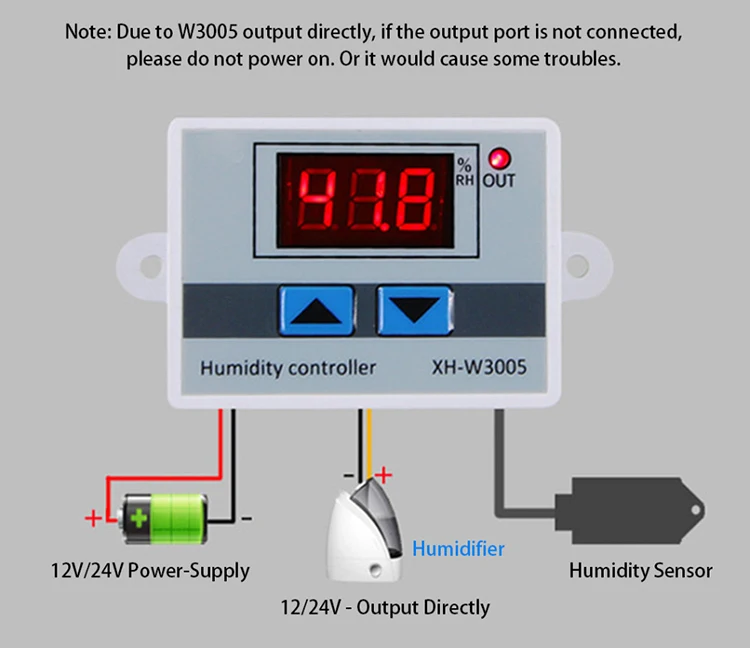 XH-W3005 12V 24V Humidity Sensor Temperature Control Systems Thermostat Digital Humidity ...
