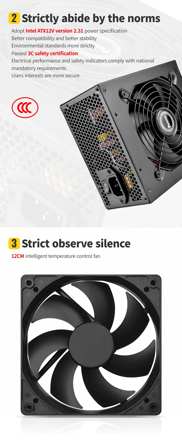 500W Power Supply Full Module ATX Efficiency Computer Power Supply ...