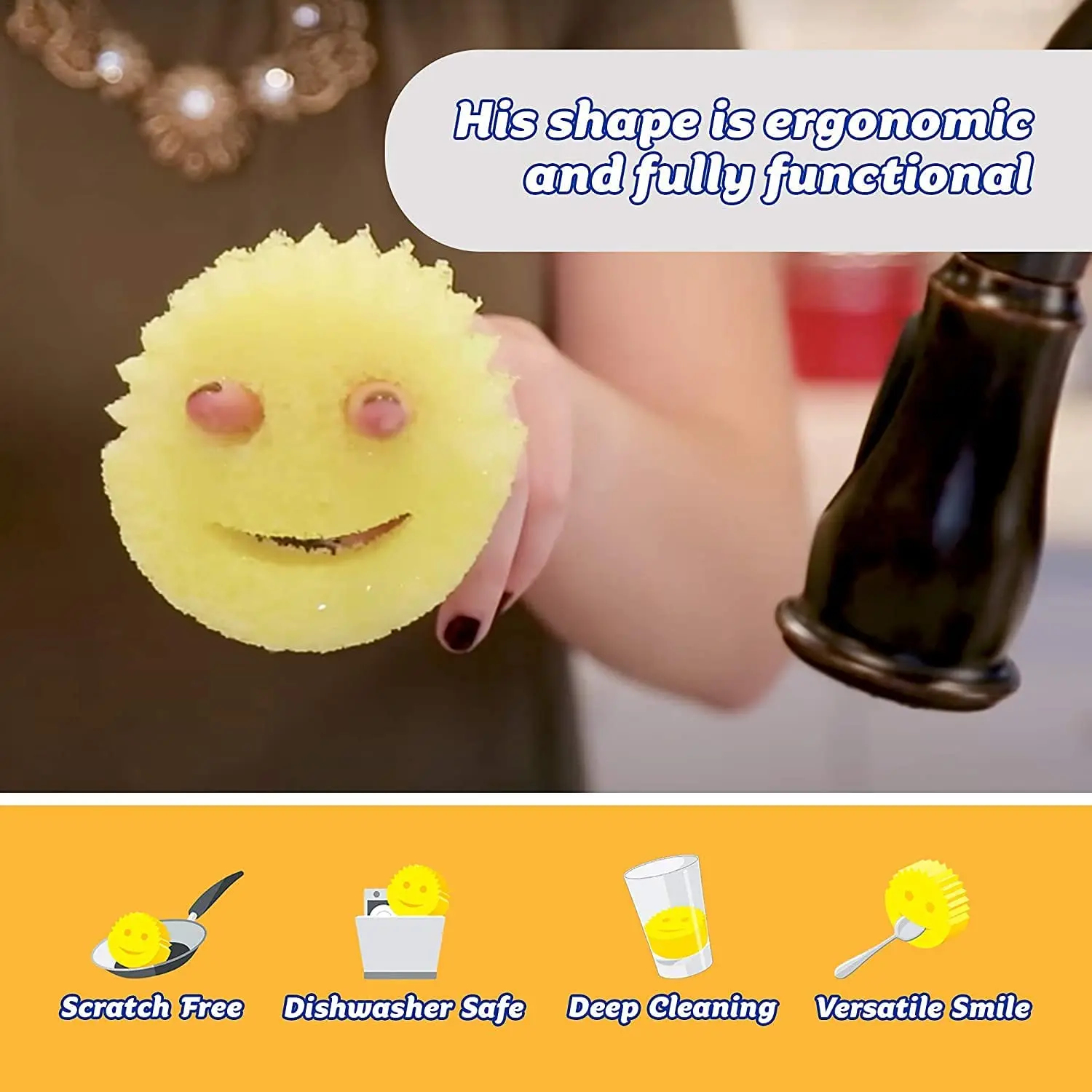 Kitchen Scrub Happy Face Sponge Smile Daddy Mommy Scrubbing Washing ...