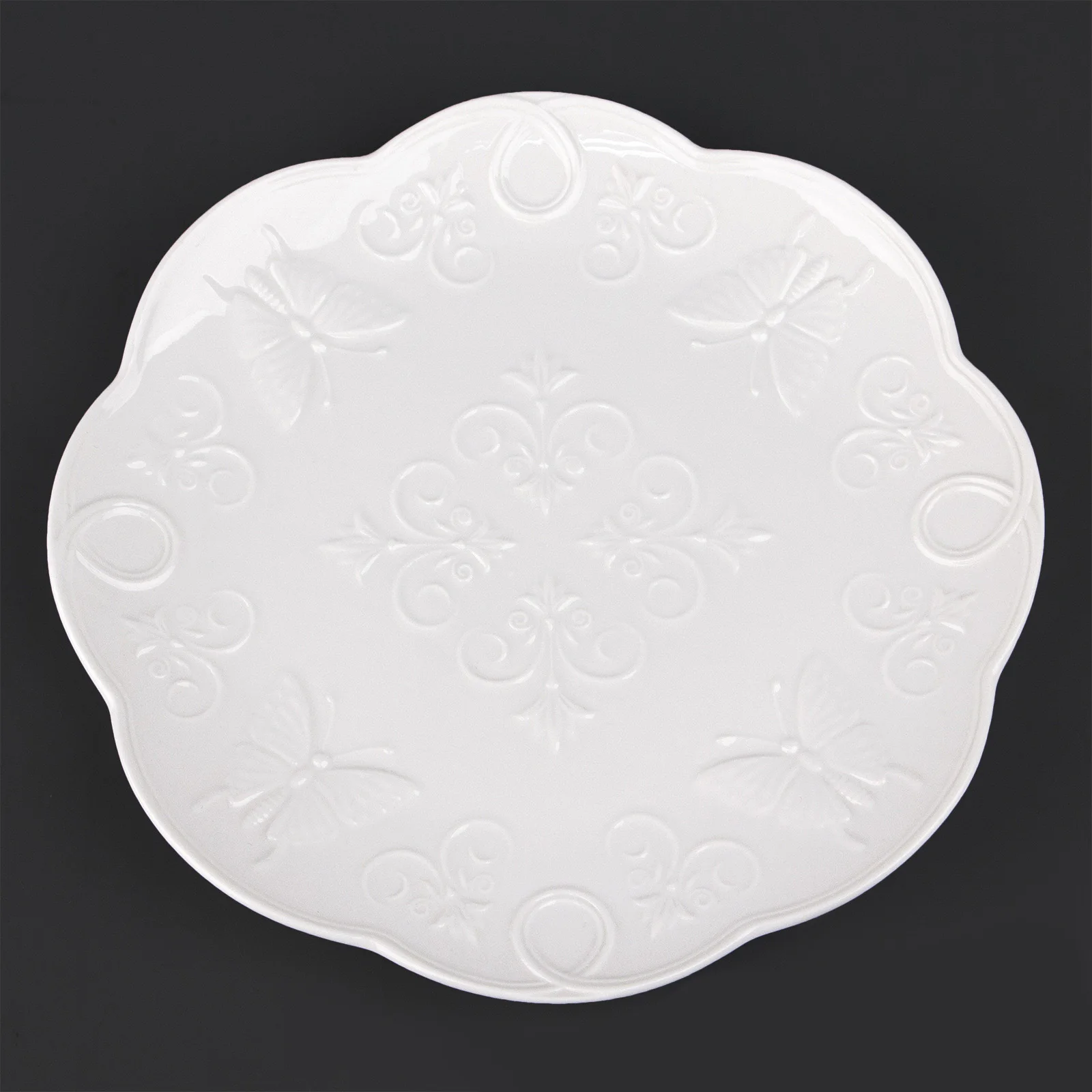 Hot Selling Pure White Ceramic Embossed Plate Flower-shaped Porcelain ...