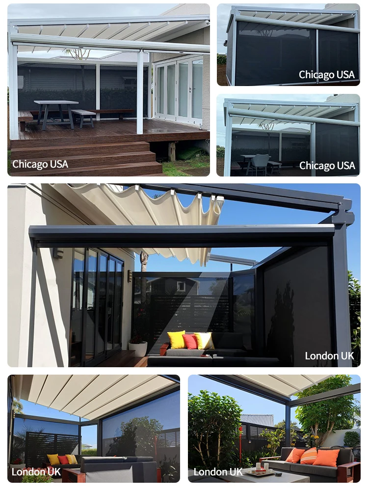 Retractable Modern Pergola with PVC Roof - All-Season Awnings for Cafes ...