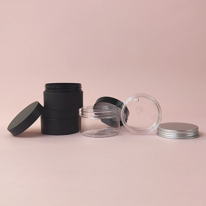 Pp Pet Acrylic Black Plastic Powder Jar Round Black Cosmetic Container ...