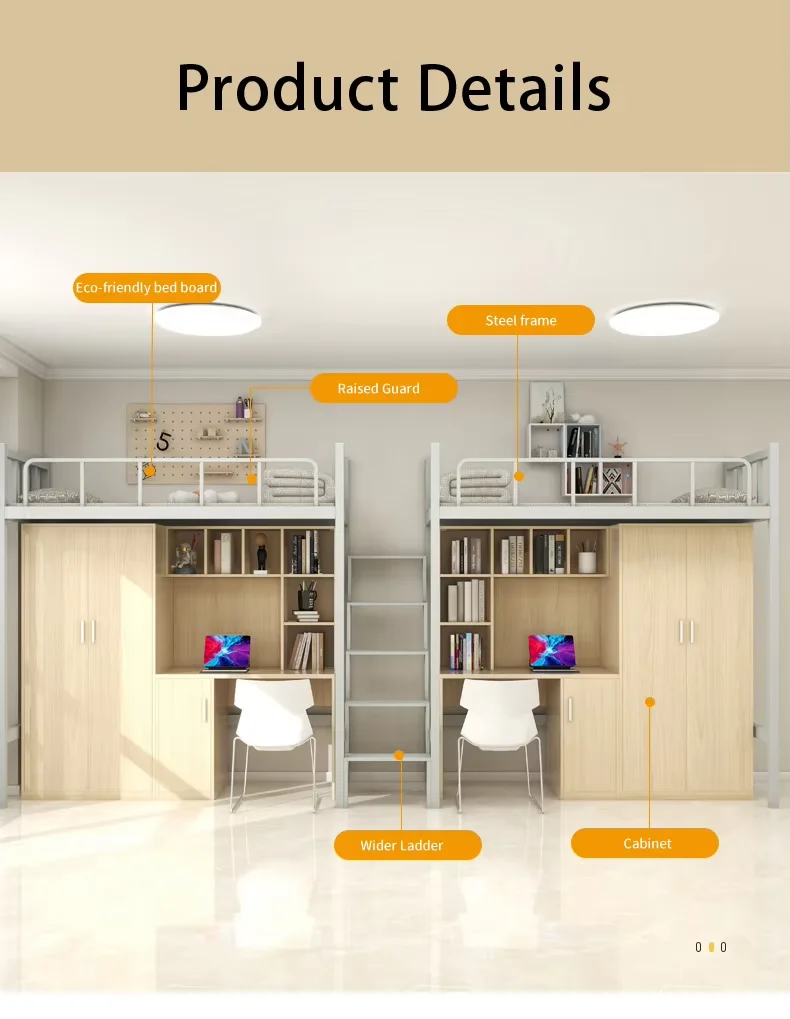 Factory Direct Sale Modern Metal Dormitory Loft Bed with Free Space for ...