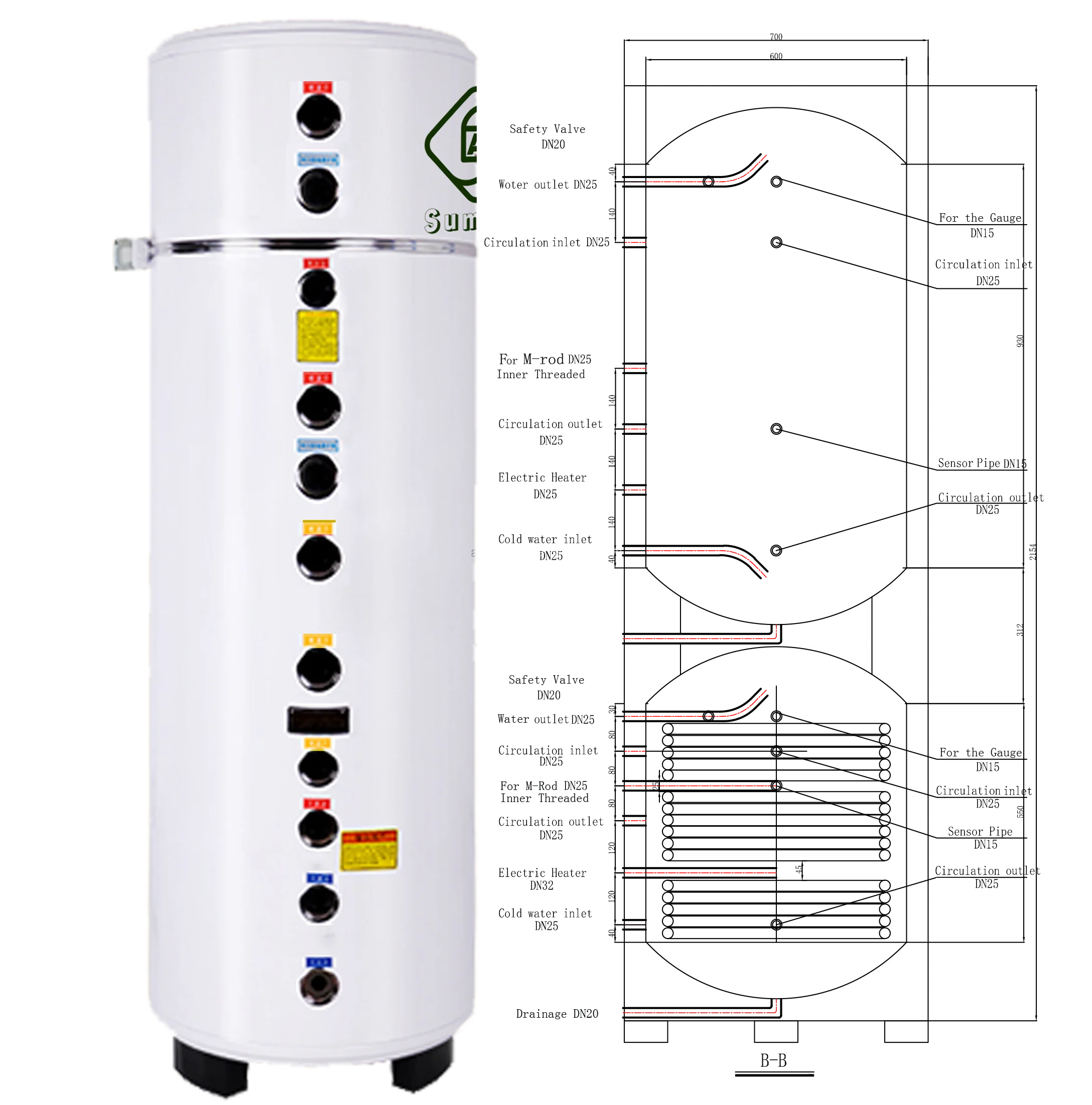 80dg 200L Buffer Tank - 500L Hot Water Storage Solution