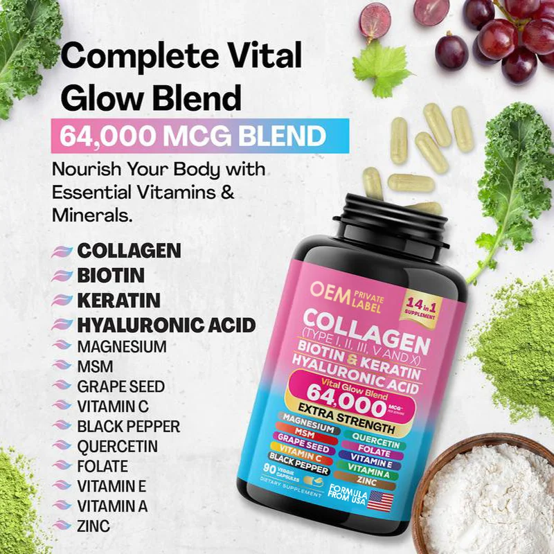 Oem Collagen Capsule 64000mg Biotin & Keratin Hyaluronic Acid ...