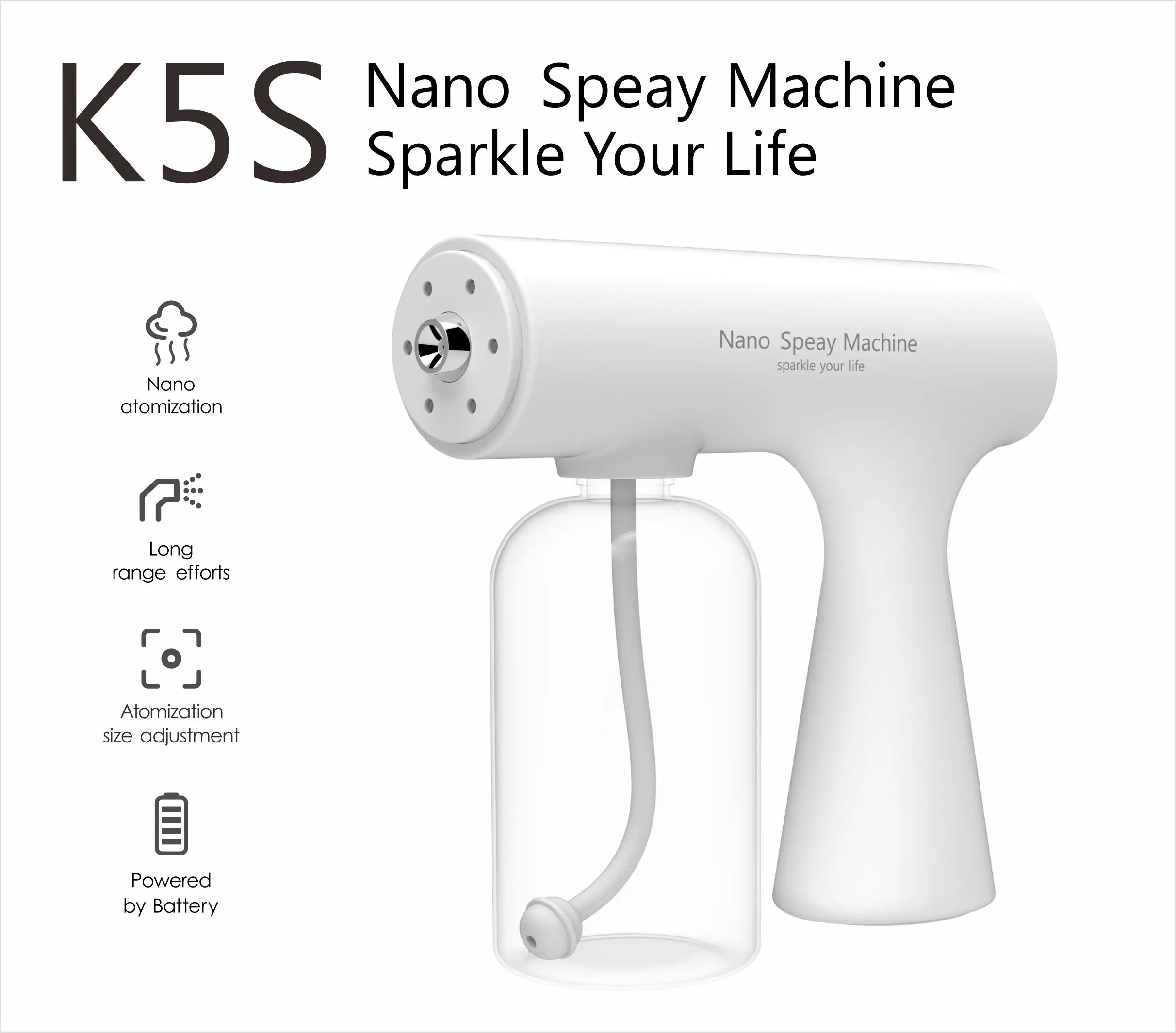 2023 New K5s Nano Spray Gun Rechargeable Mini Blue Ray Atomizer ...