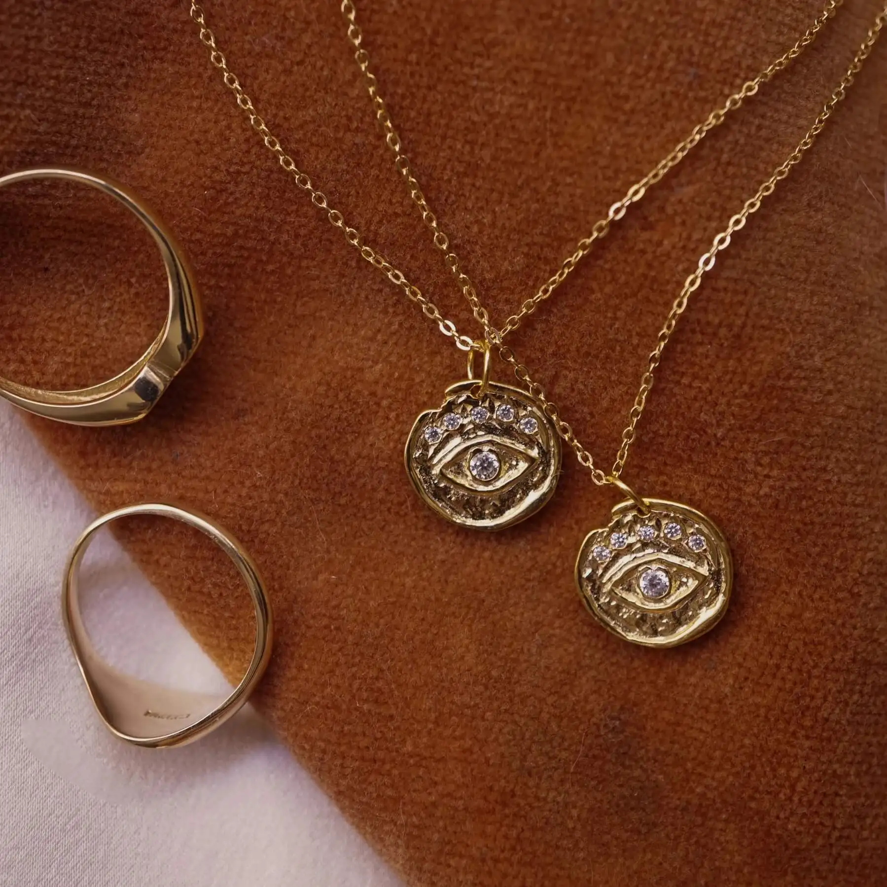 14k Gold Hammered Medallion Diamond Evil Eye Necklace Silver Necklace ...