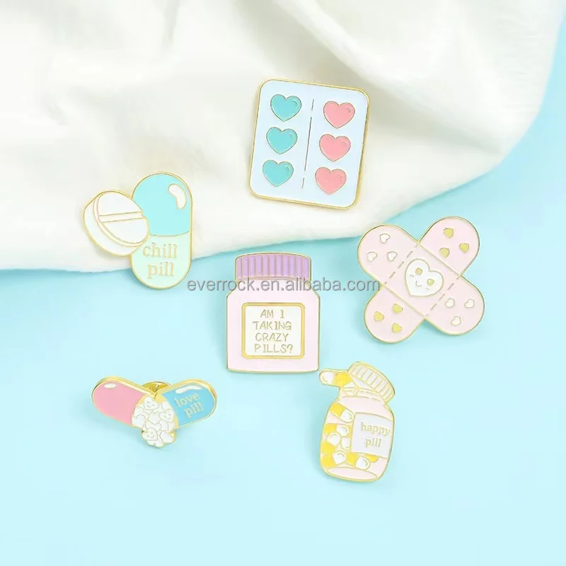 Wholesale Metal Cartoon Pins Cute Band-Aid Capsule Pill Badge Bottle ...