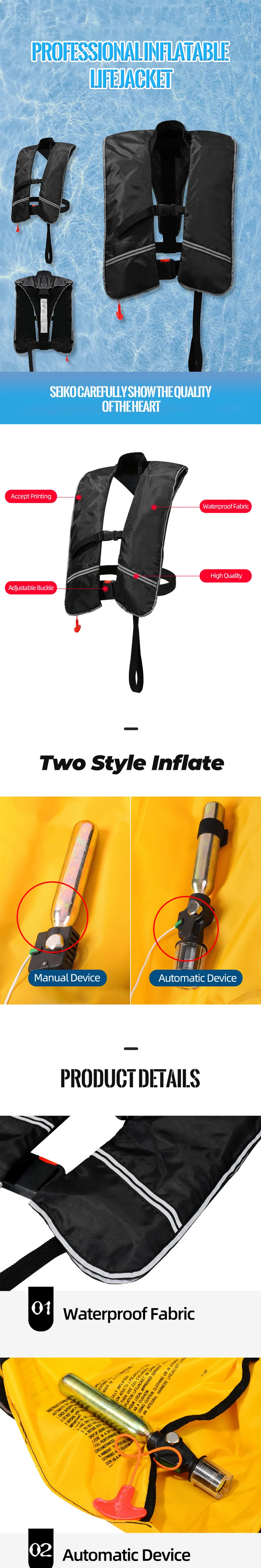 Manufacture Oem Black Swimming Safety Lifesaving Rescue Self Inflate