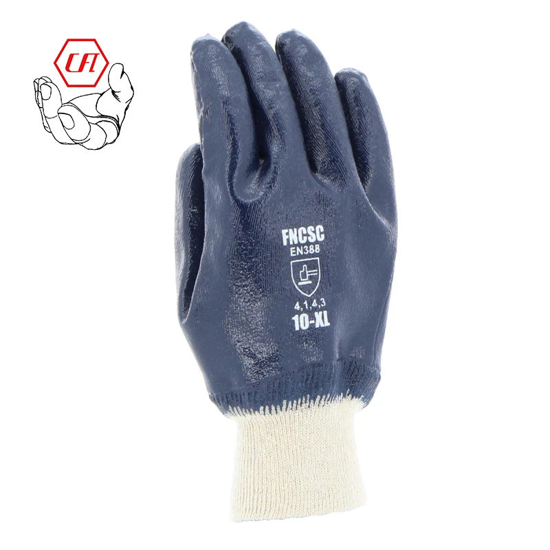 Blue Smooth Nitrile Gloves with Safety Cuff & Cotton Lining