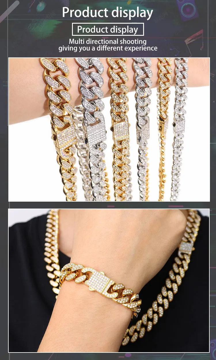 Stainless Steel Classic Bling Bling Iced Out Cuban Link Chain Ladies ...