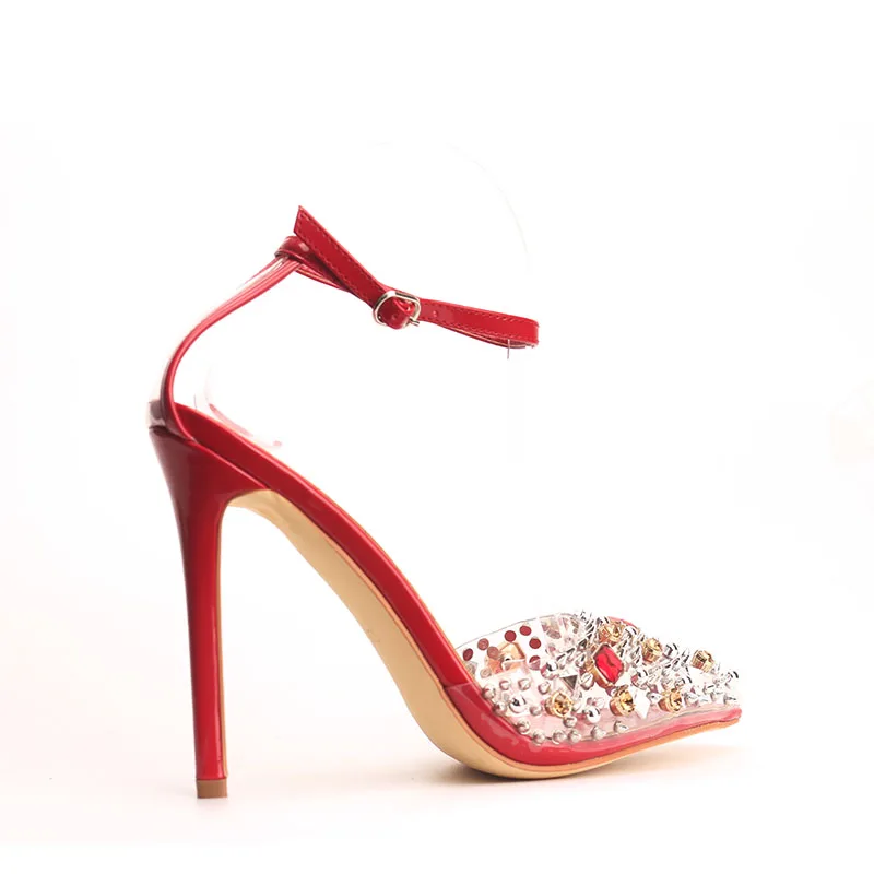 As050mh Rhinestone Clear Pointed Toe Sandals Thin High Heels ...