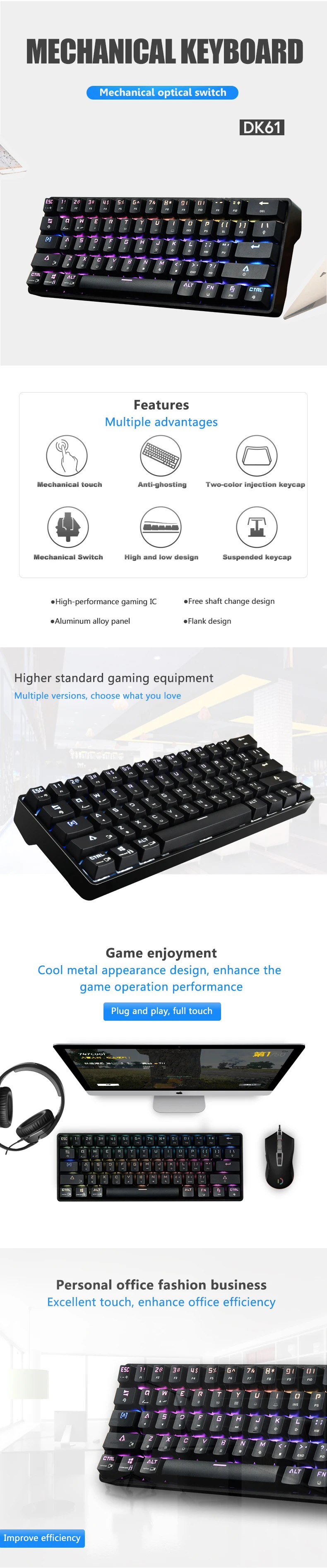 Gaming Mechanical Keyboard Rgb Usb ABS Plastic Black White USB 2.0,USB ...