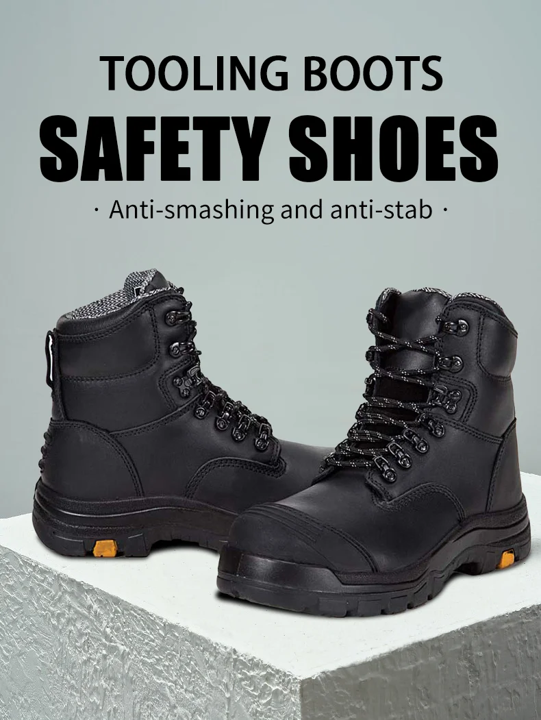 Steel Plate Anti-pierce Safety Boots Genuine Leather Work Shoes With Pu ...