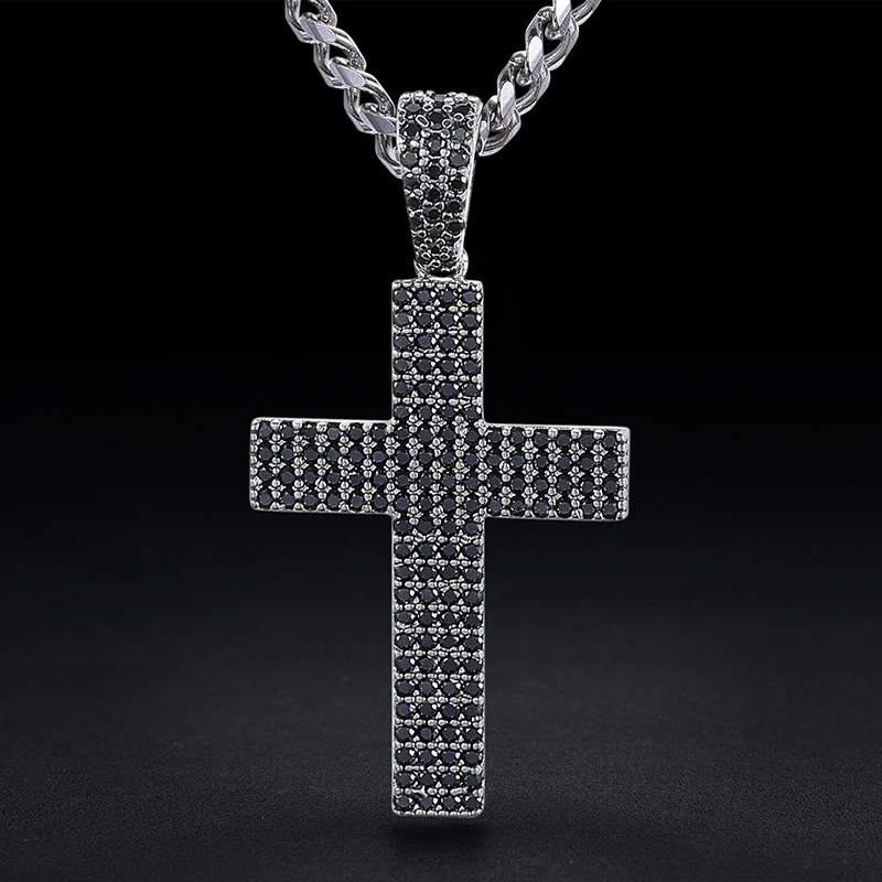 Full Black VVS Moissanite Diamond Cross Pendant 925 Silver