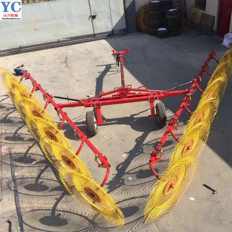 8 Wheeled Hydraulic Trailer Wheeled Hay Rake Finger Disc Grass Grabber ...