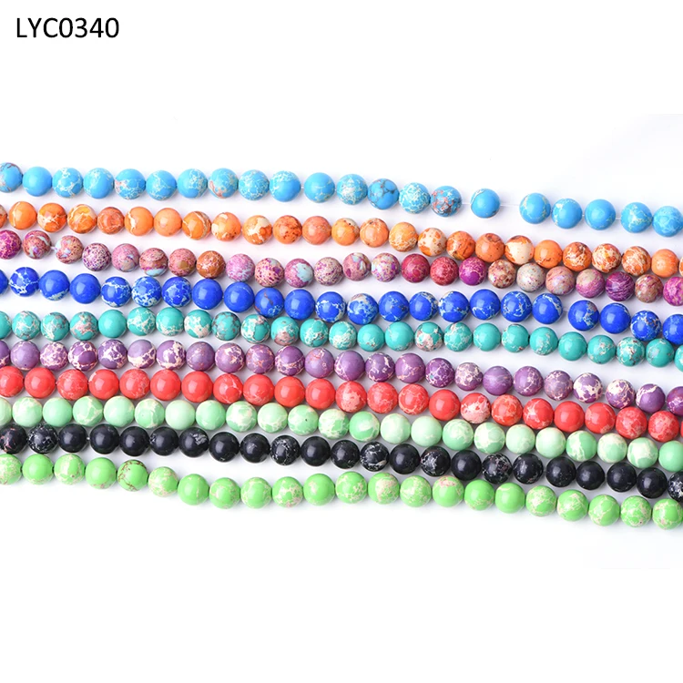 Natural Round Stone Beads Colorful Imperial Jasper Stone Loose Beads ...