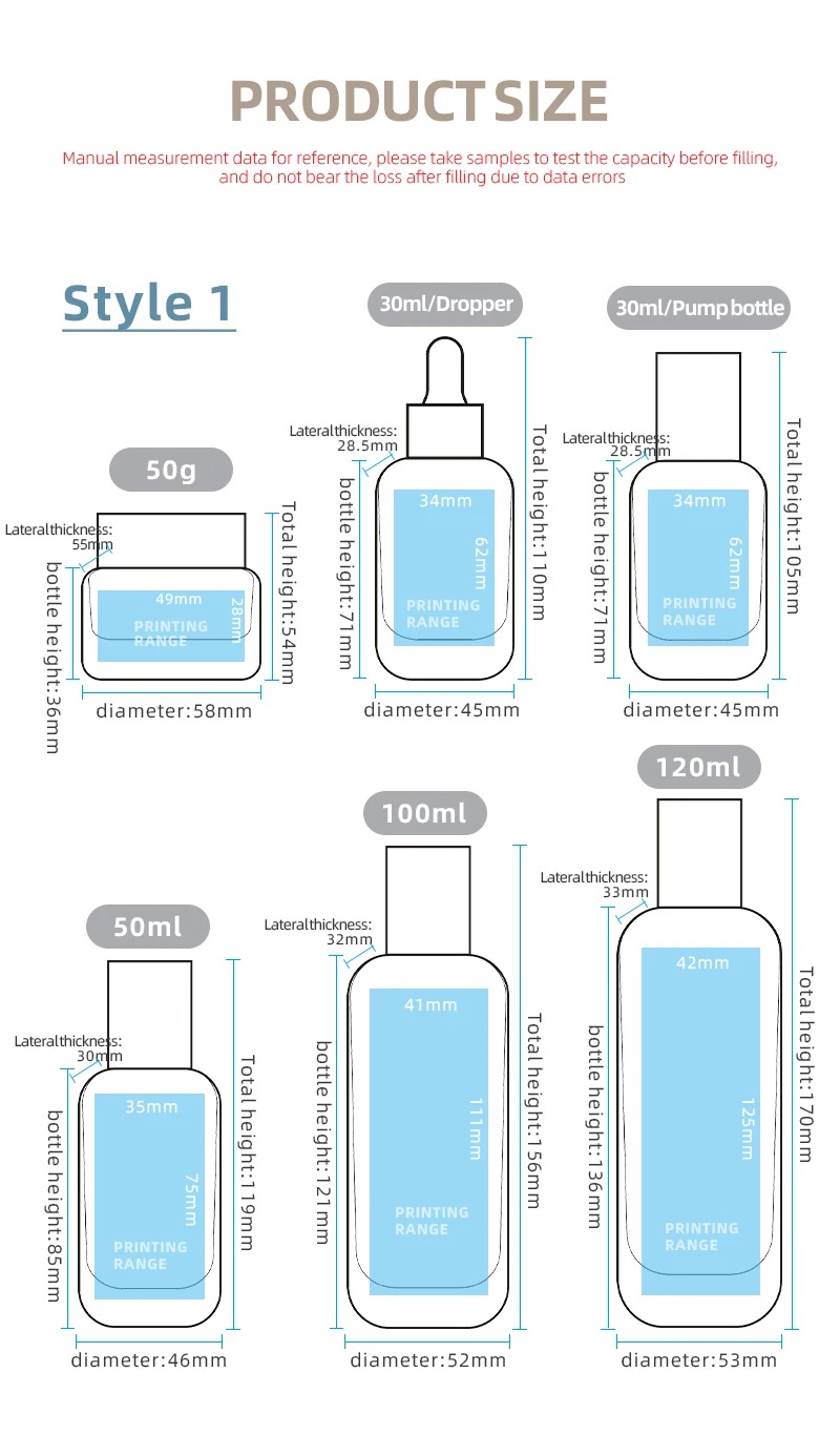 2023 1oz Jar 50ml 100ml 120ml Flat Glass Bottle for Skincare