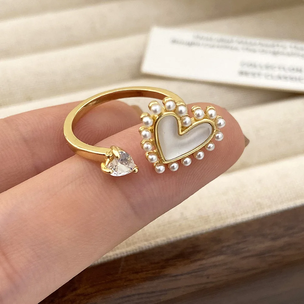 Luxury Chic Resizable Opening Rings For Women Zircon Pearl Shiny With ...