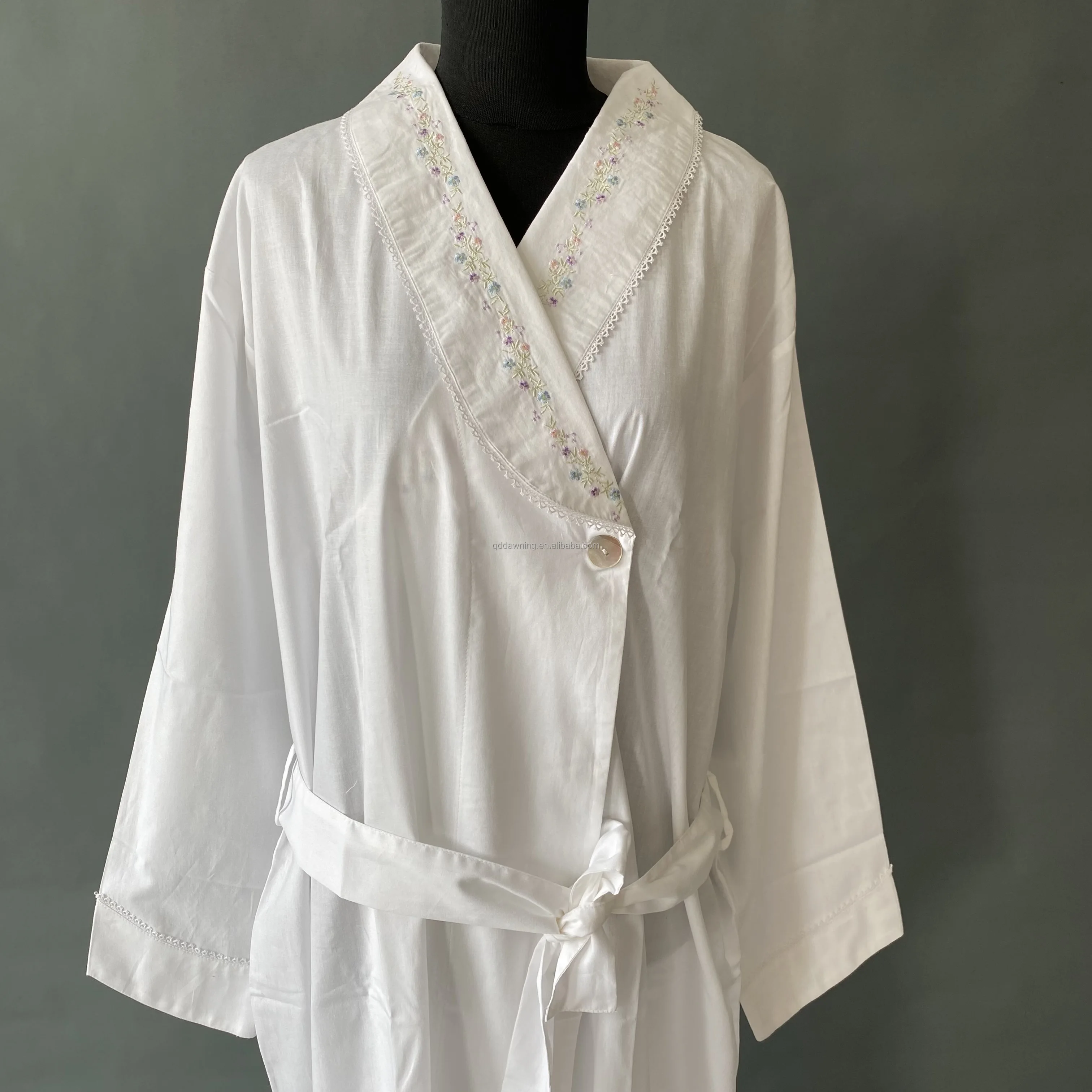 White Cotton Embroidered Robe Nightgown| Alibaba.com