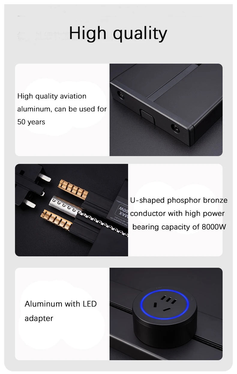 Aluminum Wall Track Socket - Movable Modular Power Rail