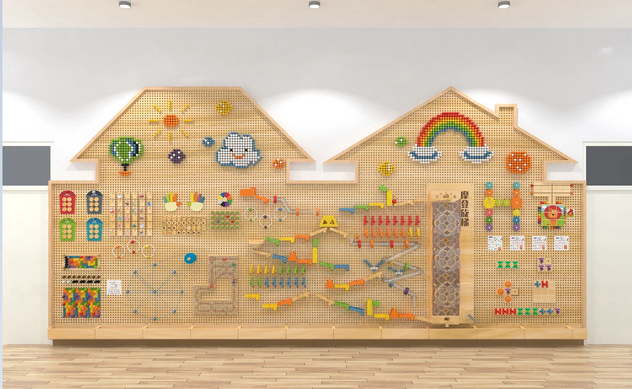 Customized Interactive Wooden Wall Panel Set Kids Educational Toys For ...