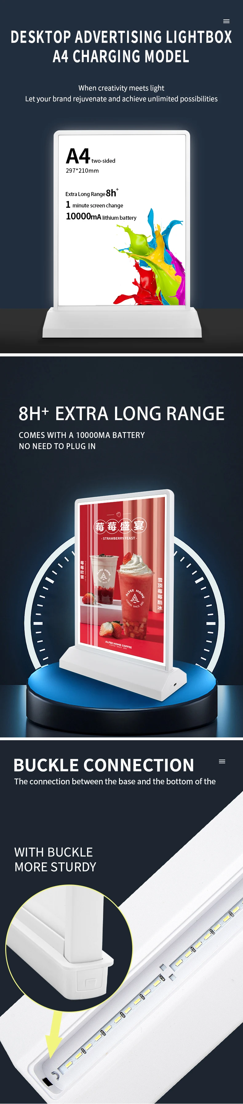 A4/A5 Rechargeable Desktop LED Advertising Light Box Menu Board with ...