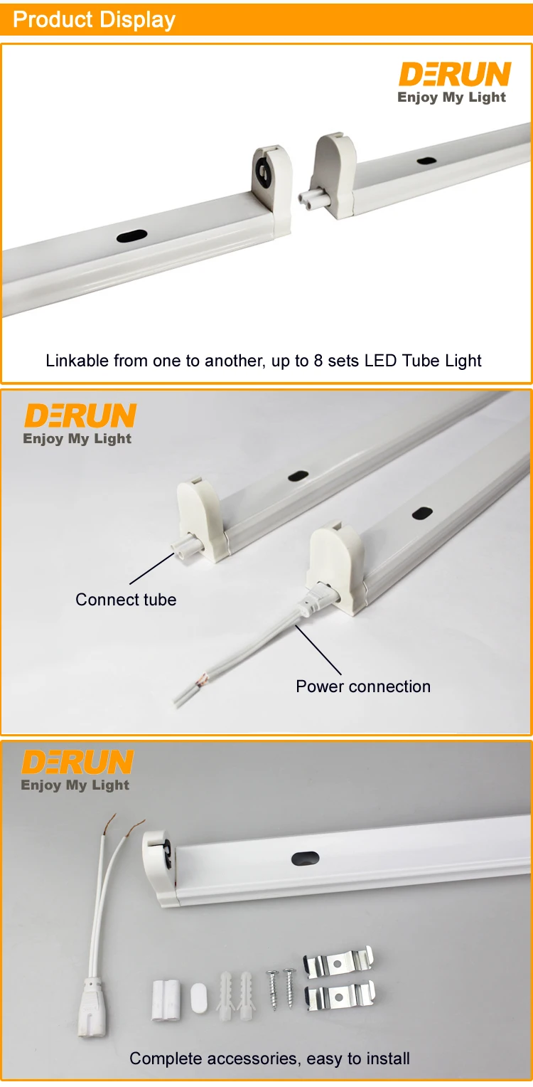 Connectable Led Tube Light Fixture Fitting Metal Casing For Single ...