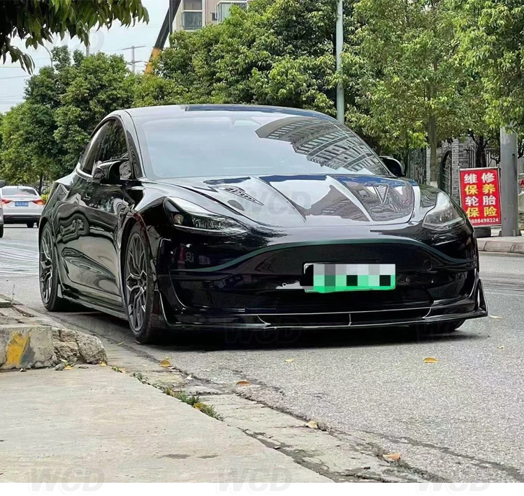 CMS Style Carbon Fiber Front Bumper Hood Bonnet for Tesla Model 3