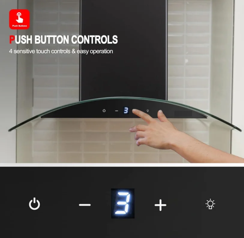 Greentec Chimney Auto Clean Range Hood Stainless Steel Black Wall ...