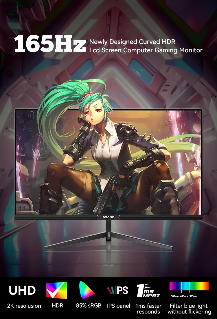 Frameless 4k Curved Gaming Monitor Ips Panel 165hz 1920*1080 24 22 27 ...