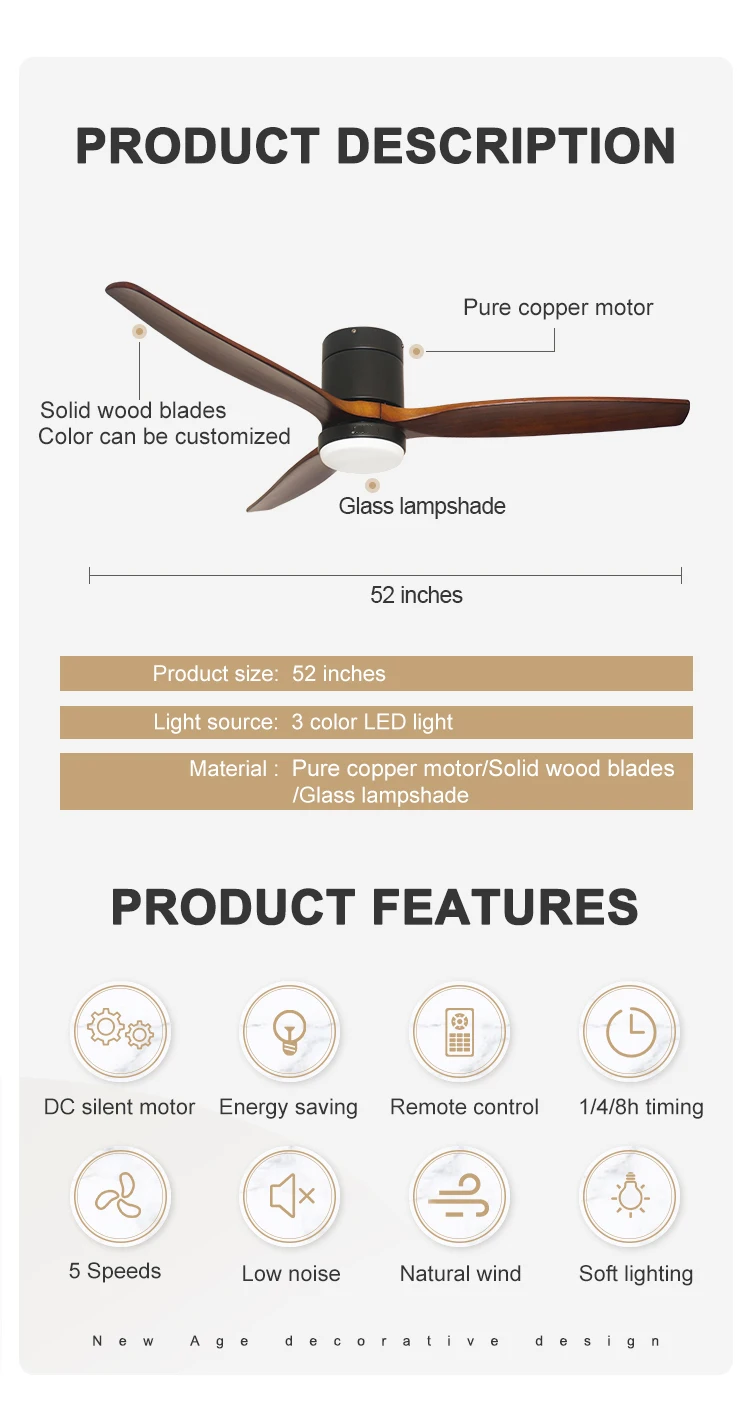 Bldc Motor Led Ceiling Fans Solid Wooden Blade Reversible Solid With ...