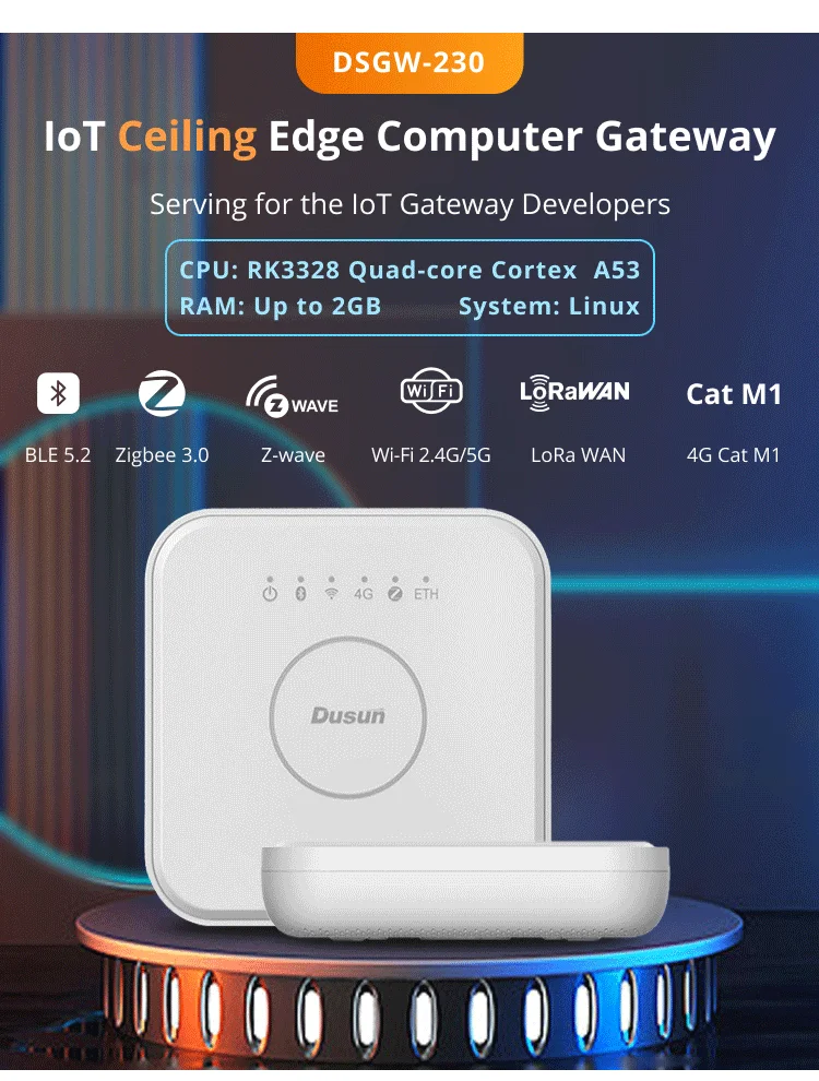 Dusun Rk3328 Z-wave Wifi Ble Zigbee Lorawan Hub 4g Lte Catm1 Iot Ceiling Edge Computing Gateway ...