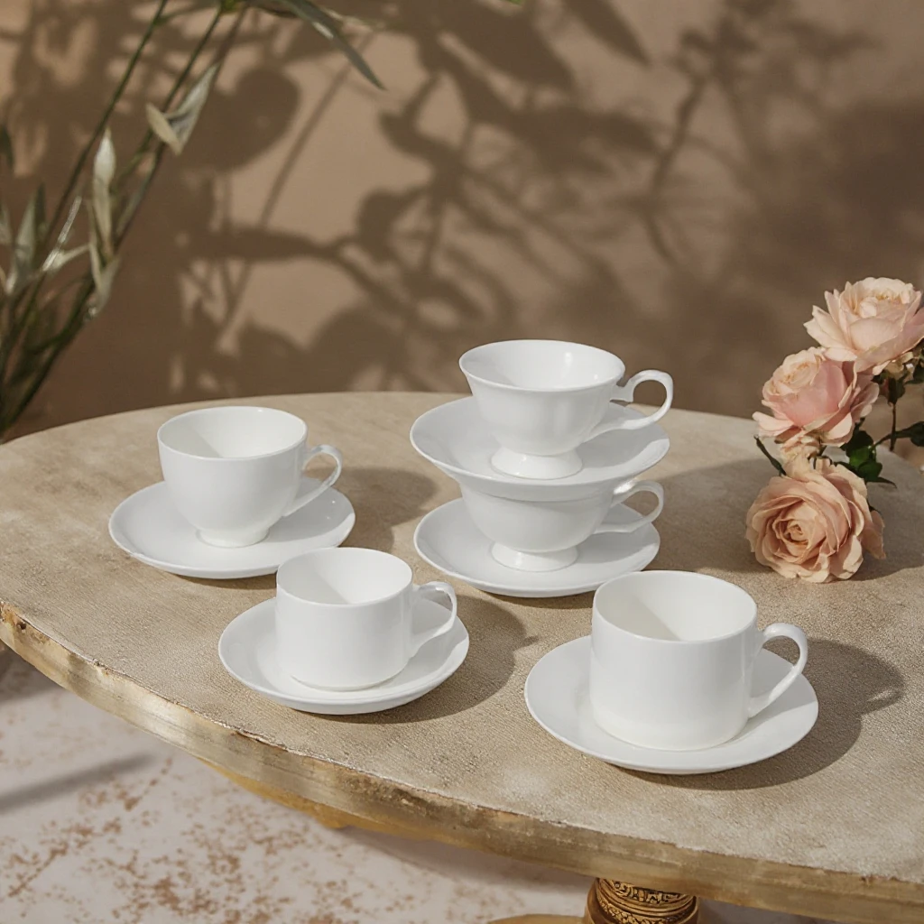 Factory Custom Logo Plain White Tea Cups Fancy Bone China Antique ...