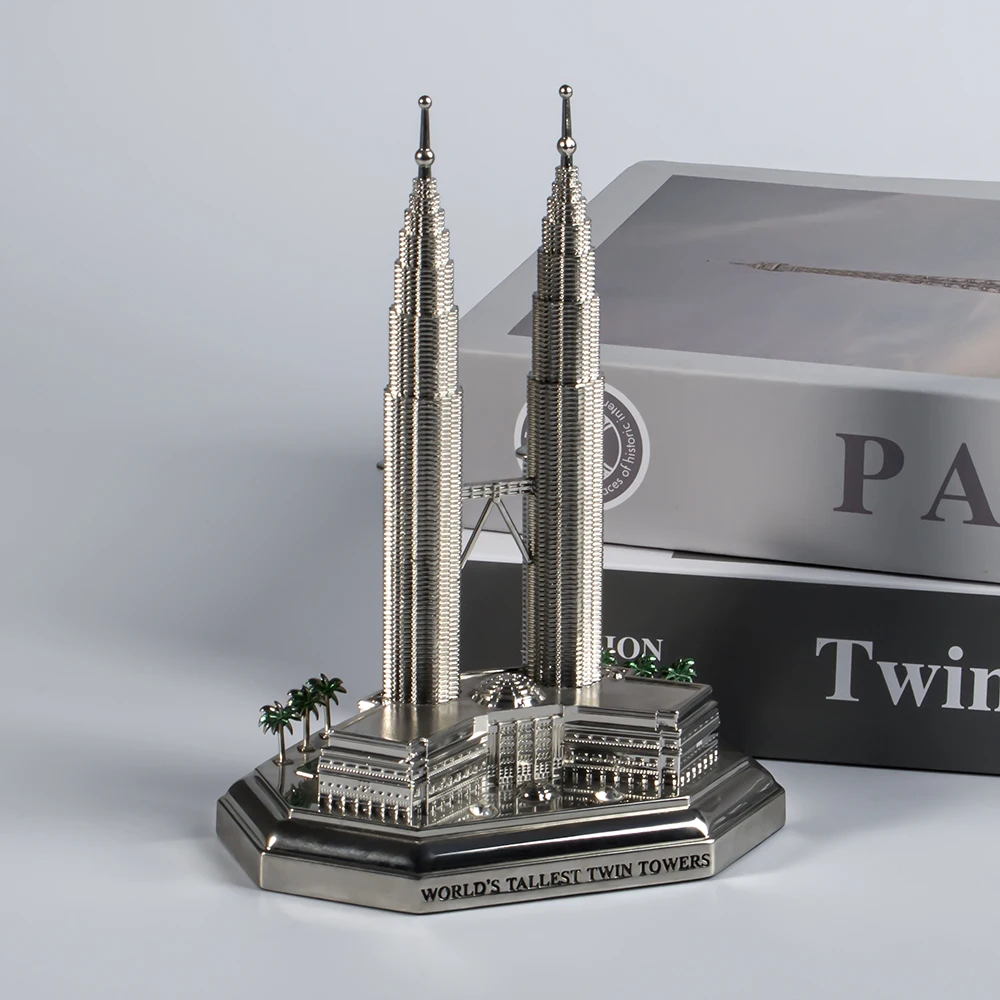 Custom Luxury 3D Antique Brass Metal Twin Towers Oman Model