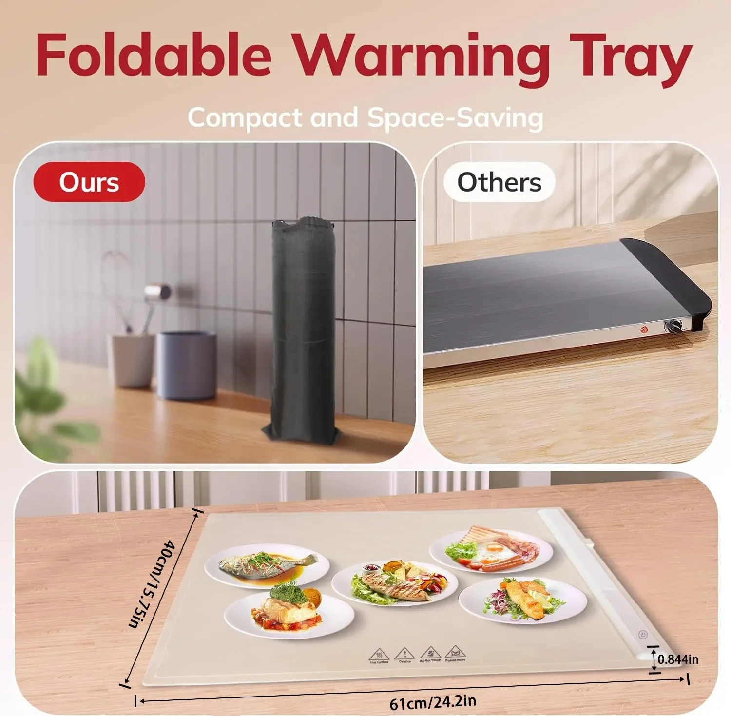 Portable Electric Food Warmer With Adjustable Temperature Foldable Silicone Plate Fast Heating ...