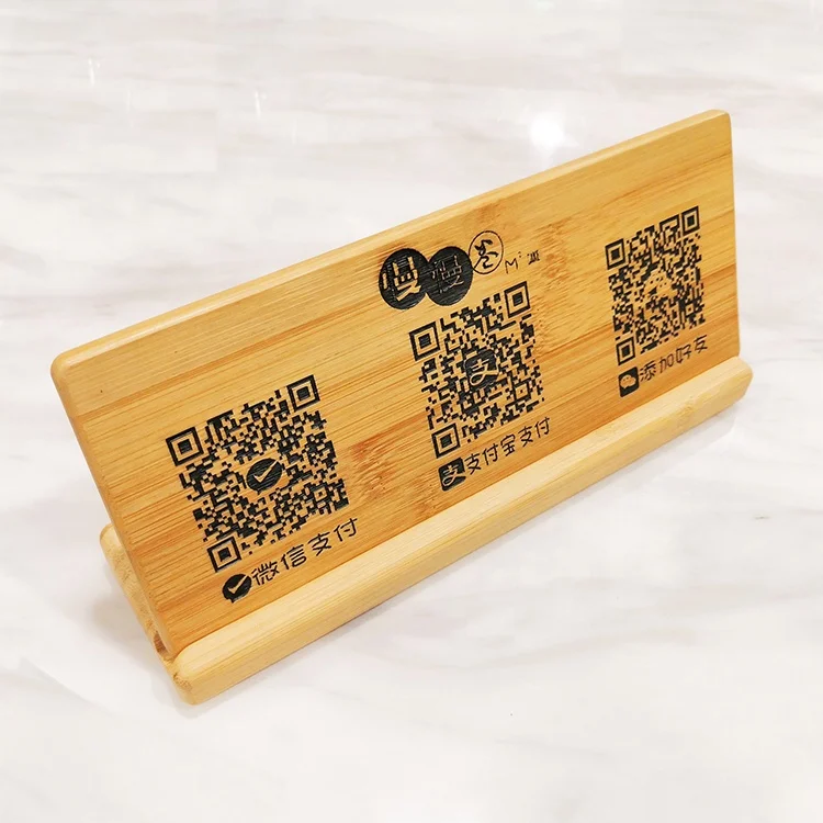 Bamboo table holder for the restaurant|wood QR code table holder ...