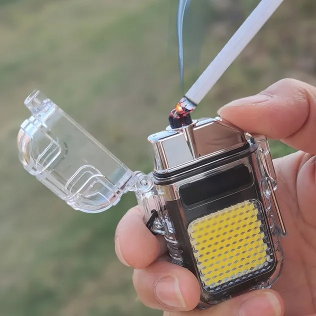 Transparent Case Waterproof Electronic Pulse Lighter Outdoor Windproof ...