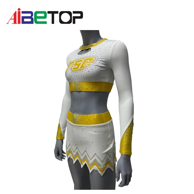 Yellow And White Cheerleading Uniforms Sublimation Custom Fashion Cheer ...