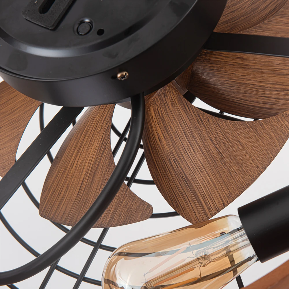 Rustic Farmhouse Remote E26 E27 Light Bulb Reversible Copper Motor 50CM 20Inch Wood Cage ...