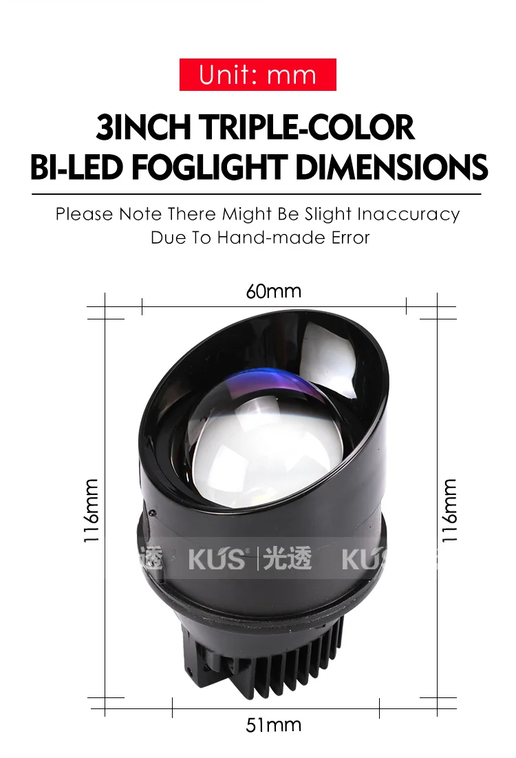 3 Inch Triple Colors Laser Fog Lights 55w Bi Led Fog Projector Lens For ...