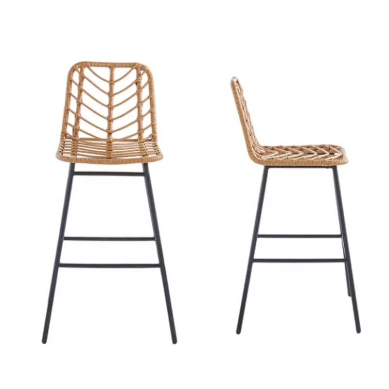 Cheap Rattan Bar Stool PE Wicker Powder Coated Bar Chair Black Natural ...