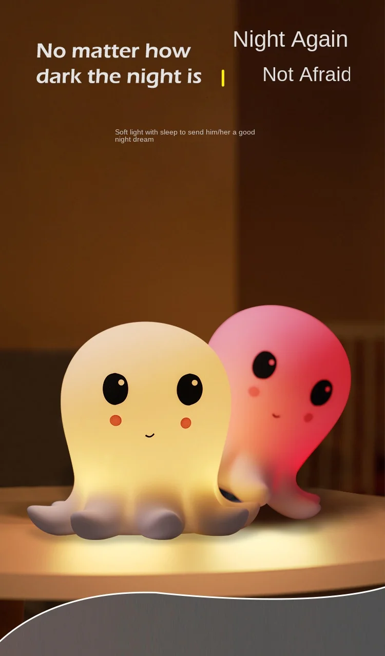 Lovely Silicone Octopus Lamp Usb Rechargeable Kids Color Changing Cute ...