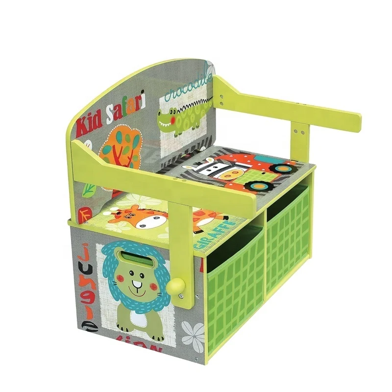 Toffy & Friends 3 In 1 Kids Wooden Convertible Toy Box Bench Table ...