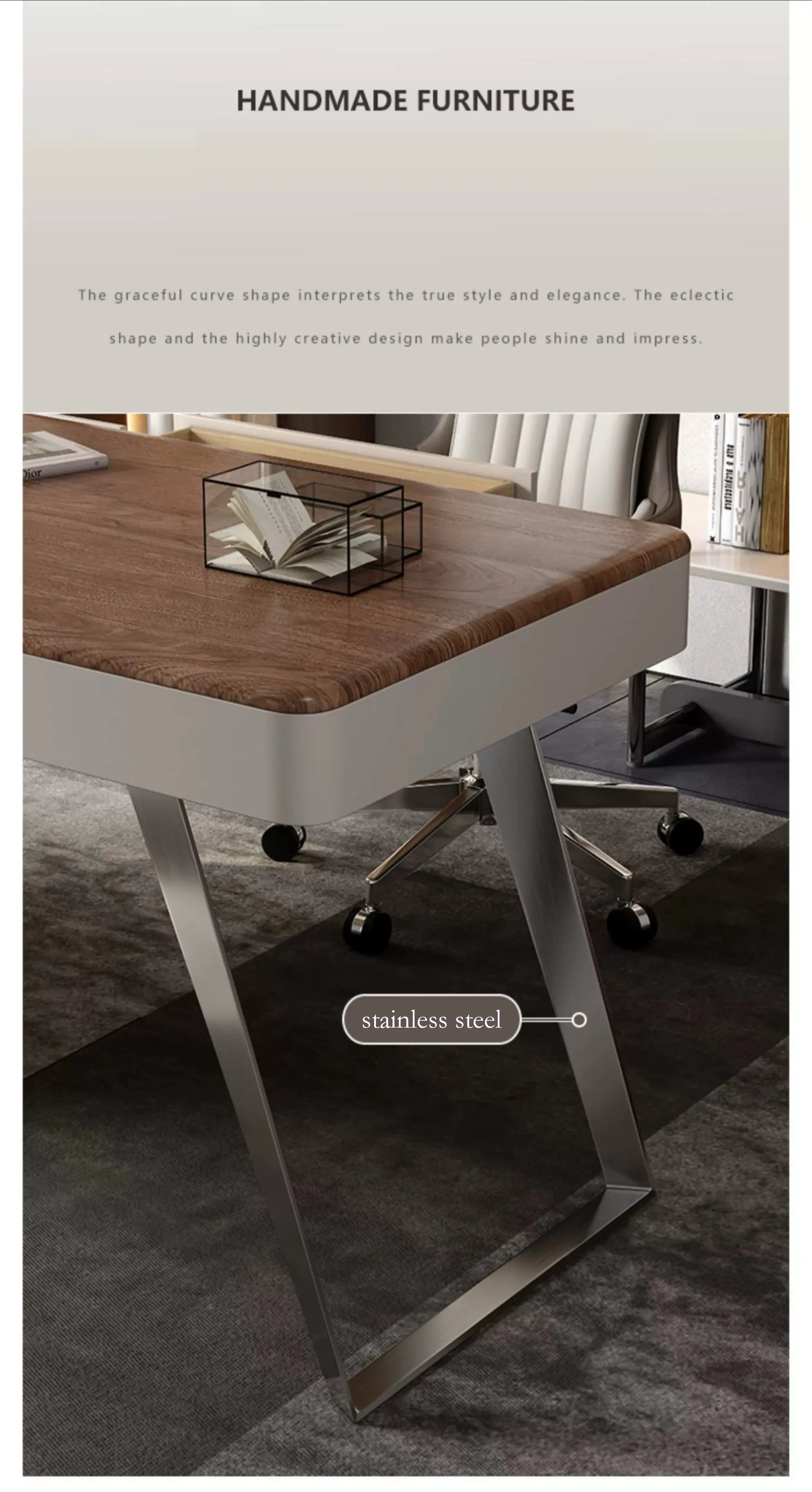 Modern Computer Desk Study Table Home Office Desk Office Wood Stainless ...