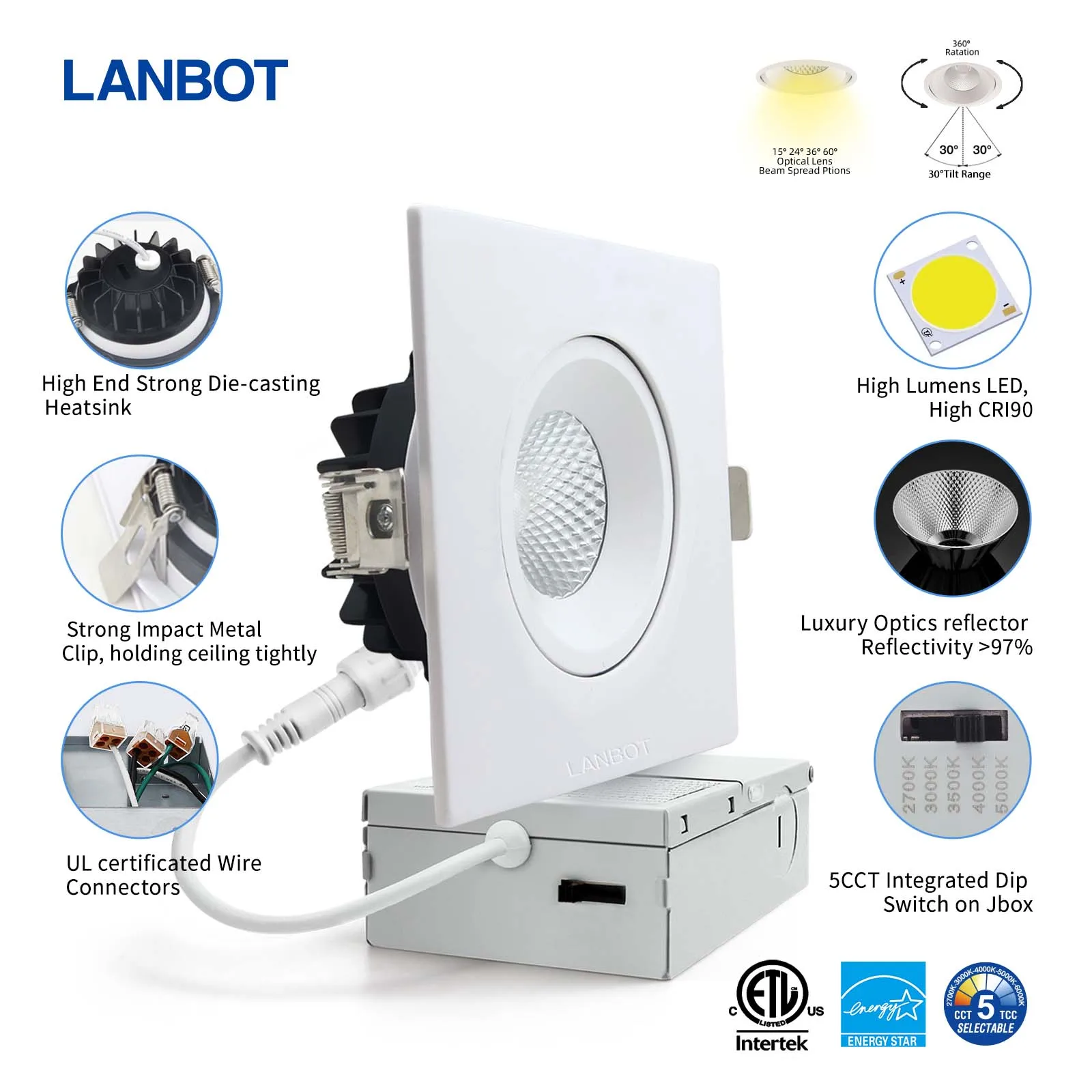 Etl 4 Inch Directional Recessed Led Gimbal Downlight Fixture Adjustable ...