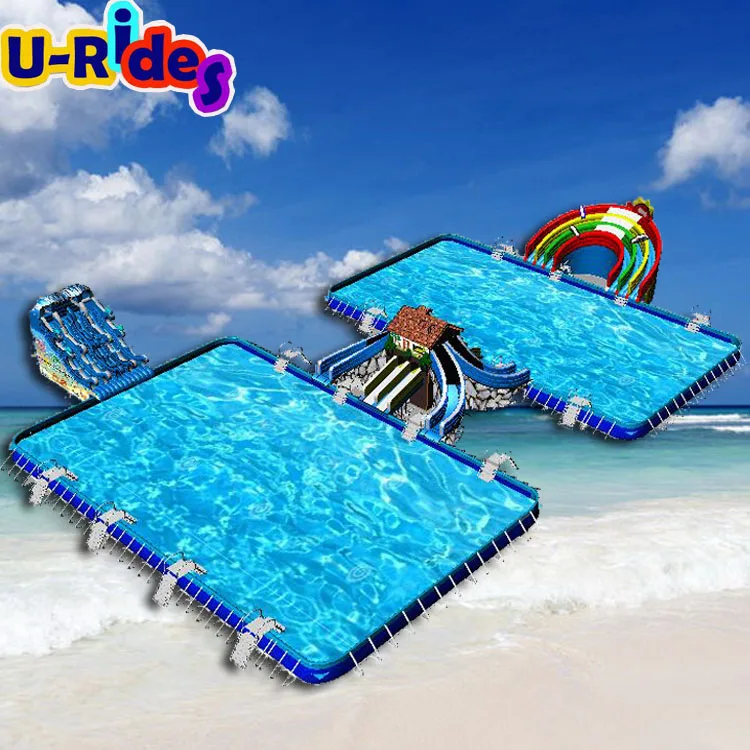 Outdoor Metal Frame Pool Inflatable Water Park Game With Water ...
