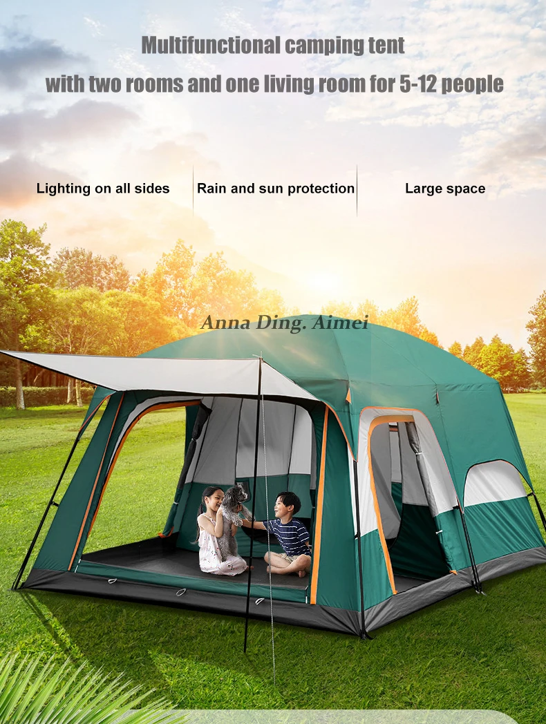 Outdoor Rainproof Glamping Cabin Tent 8-12 Person Large Space Family ...